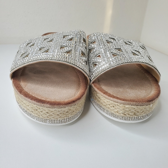 Atalina | Shoes | Atalina Silver Rhinestone Platform Wedge Sandal Size ...
